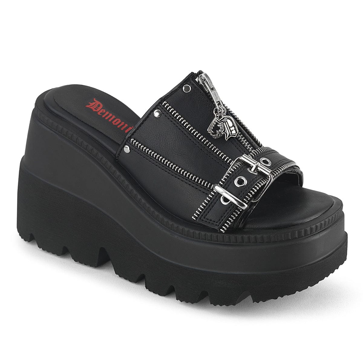 Demonia SHAKER 07 Slide Black Vegan Leather | Shoe Me — SHOE ME