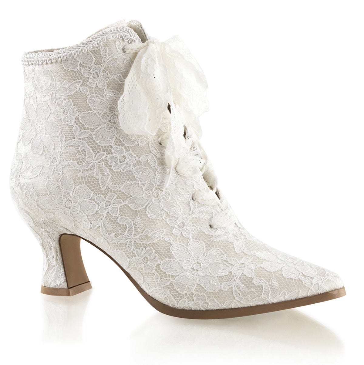 Fabulicious Boots VICTORIAN-30 Ivory Satin-Lace — SHOE ME
